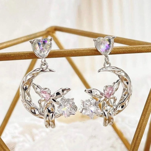 Jewelry | Fairy On Moon Silver Crescent Amethyst Faerie Pixie Sprite ...